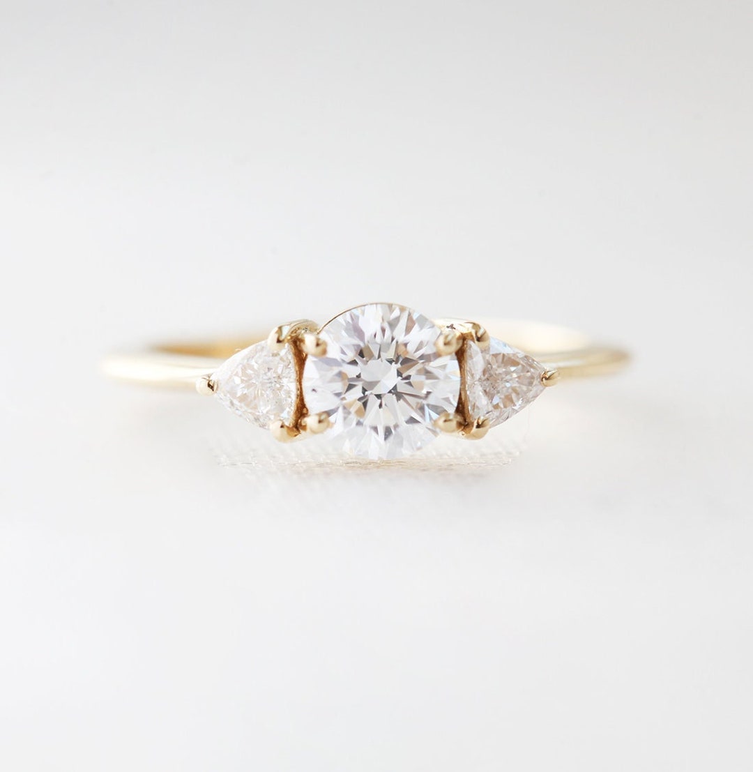 Half Carat Diamond Engagement Ring Three Diamond Ring With - Etsy