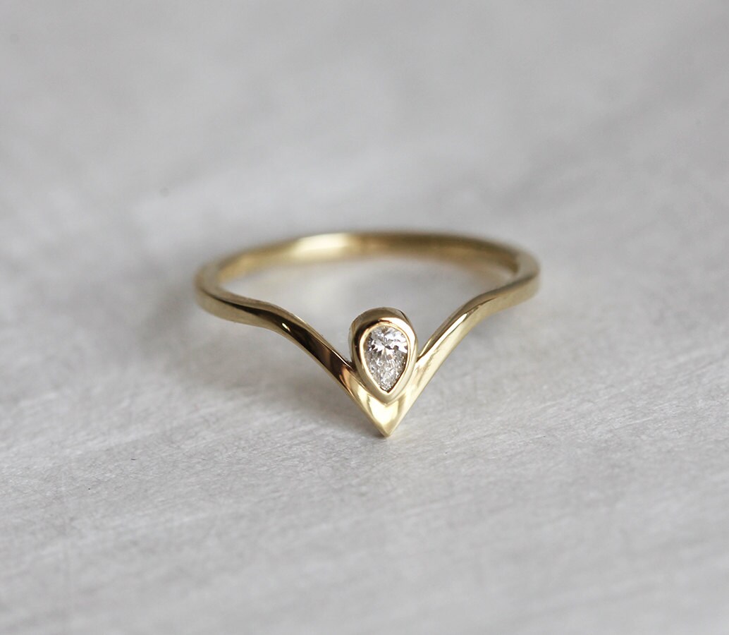 Pear Engagement Ring Diamond Ring Small Gemstone Ring Tiny - Etsy UK
