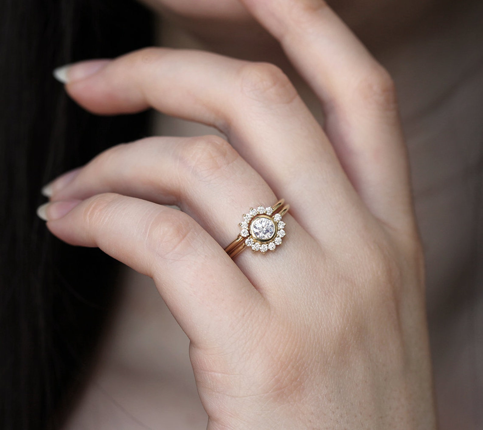 Half Carat Diamond Engagement Ring Set Round 0.5ct Diamond - Etsy