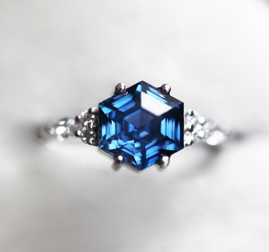 Hexagon Sapphire Engagement Ring Unique Sapphire Ring | Etsy