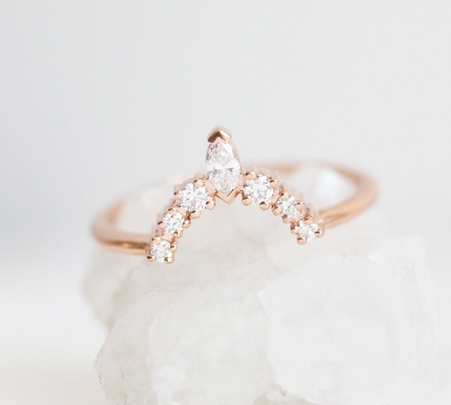 Sunset Ring Set Diamond Sun Ring With Curved Diamond Crown - Etsy UK