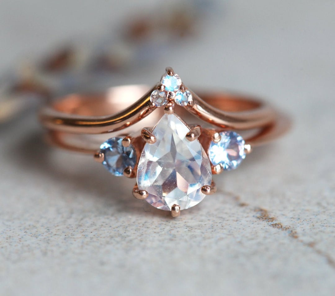 Moonstone Engagement Ring With Moonstone Wedding Band, Matching ...