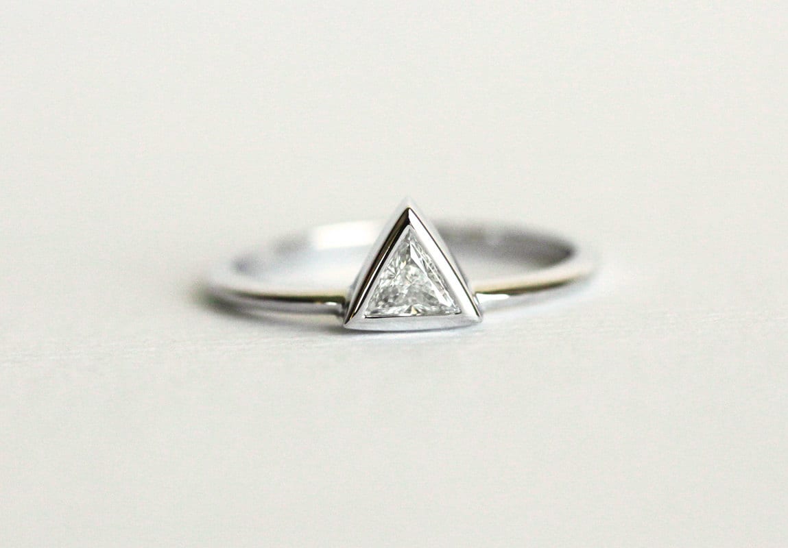 Triangle Diamond Ring White Gold Modern Solitaire Diamond - Etsy