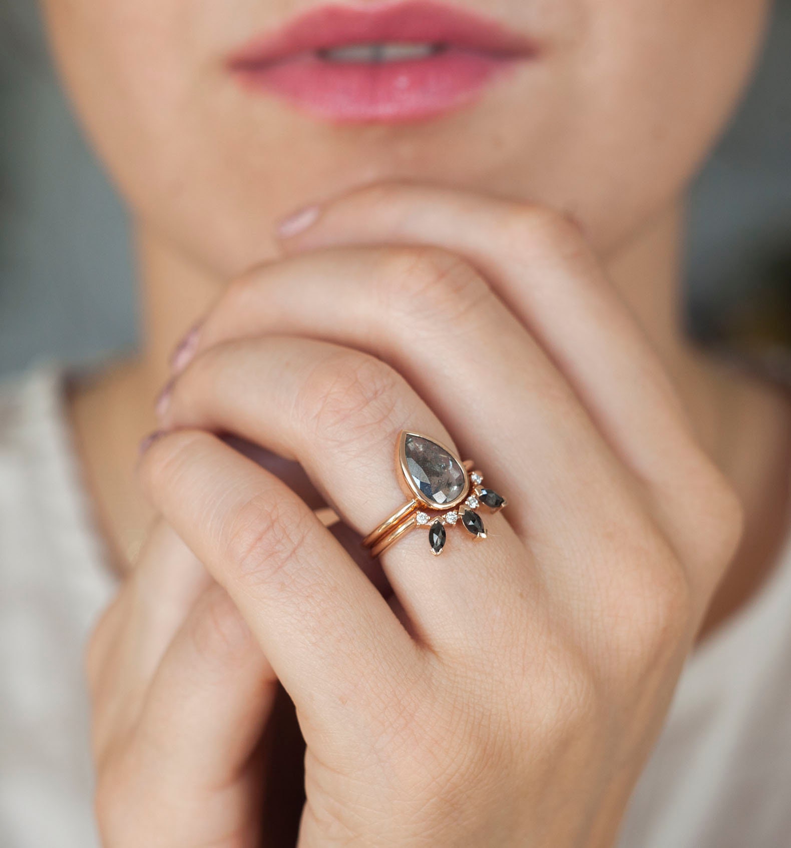 Salt and pepper diamond ring with Matching Black and Grey | Etsy