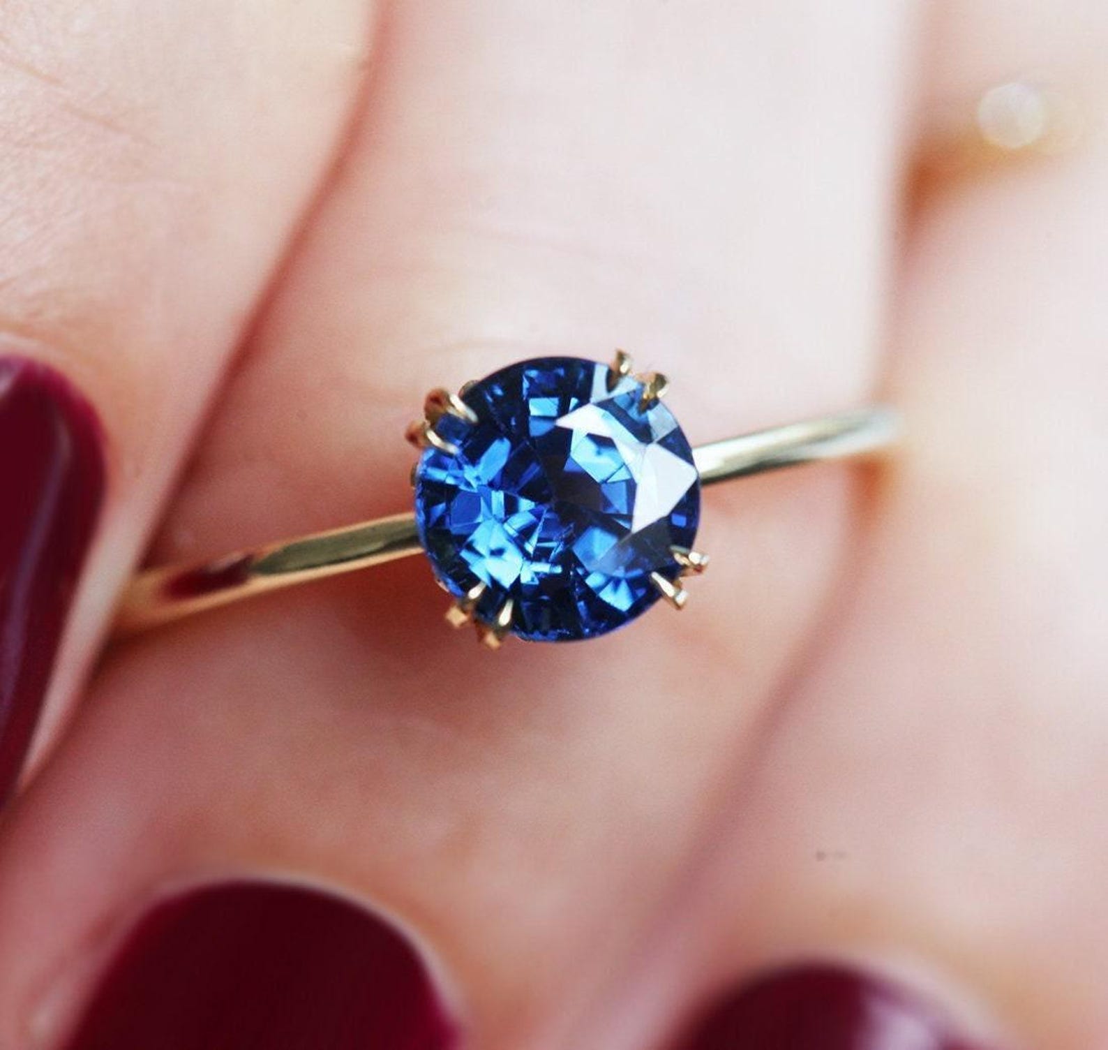 Delicate Blue Sapphire Solitaire Ring, Blue Sapphire Engagement Ring - Etsy