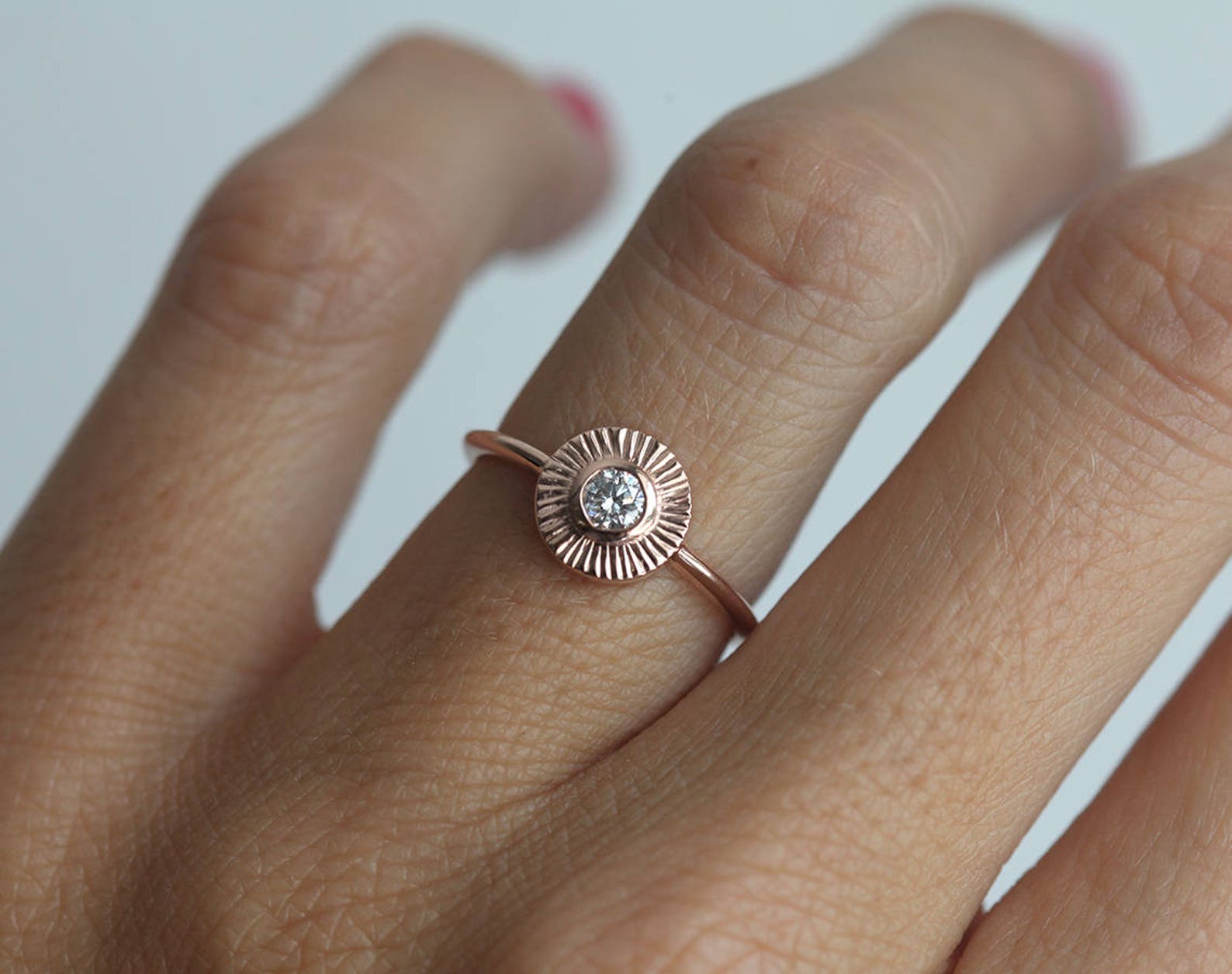 Sun Diamond Ring Solitaire Diamond Ring Round Diamond - Etsy Canada