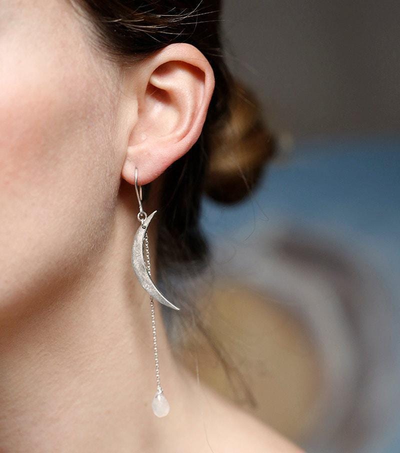 Dangle Moon Earrings, Sterling Silver or Gold Filled Crescents ...