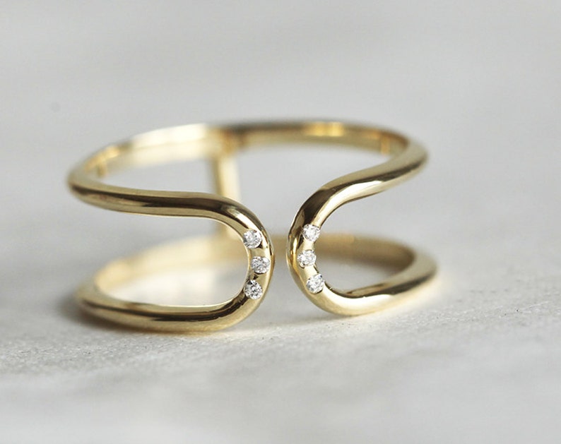 Double Diamond Band Ring Unique Open Wedding Band Split - Etsy