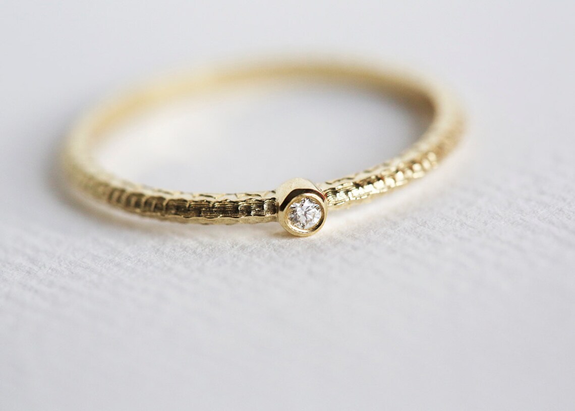 Thin Delicate Diamond Ring Rose Gold - Etsy