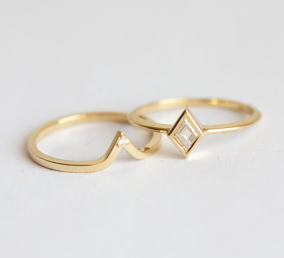 Kite Diamond Ring Rhombus Diamond Ring Minimalist Diamond | Etsy