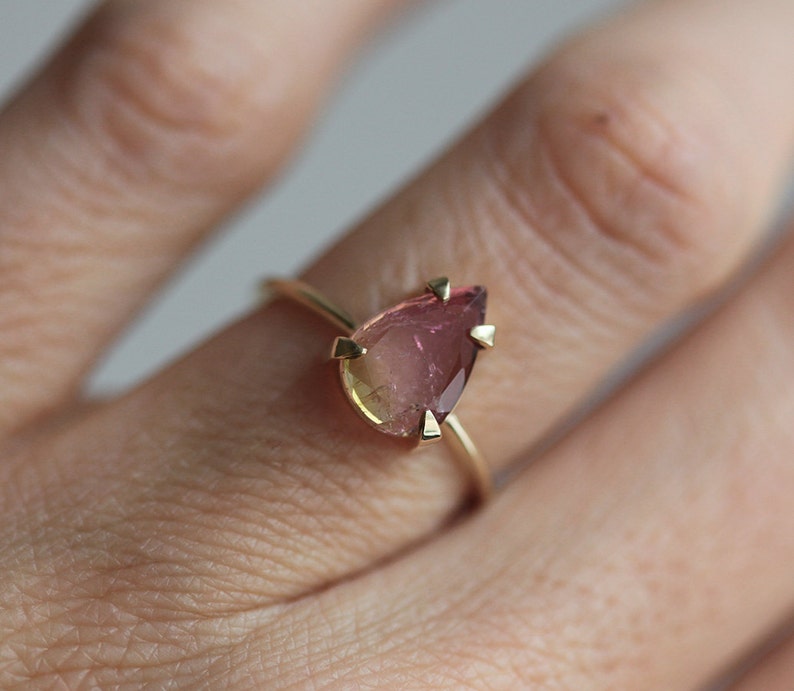 Watermelon Tourmaline Ring Pink Gemstone Engagement Ring - Etsy