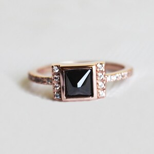 Square Black Diamond Ring Rose Gold Modern Rose Gold Diamond - Etsy