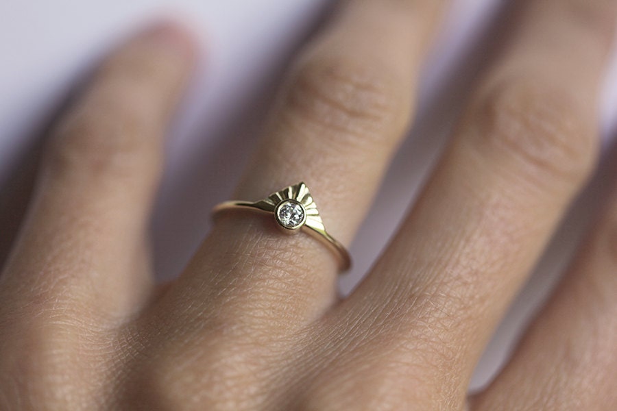 Sun Diamond Ring Bohemian Diamond Engagement Ring Unique | Etsy