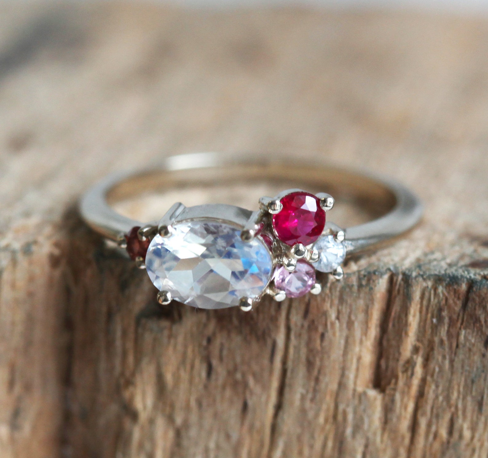 Rainbow Moonstone Cluster Ring June Ring Multistone Ring - Etsy