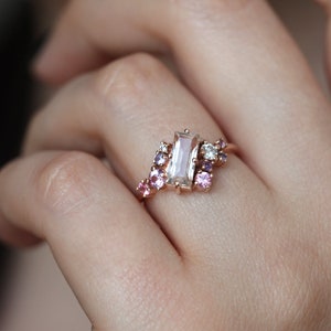 Morganite Cluster Engagement Ring, Morganite Baguette Diamond Ring - Etsy