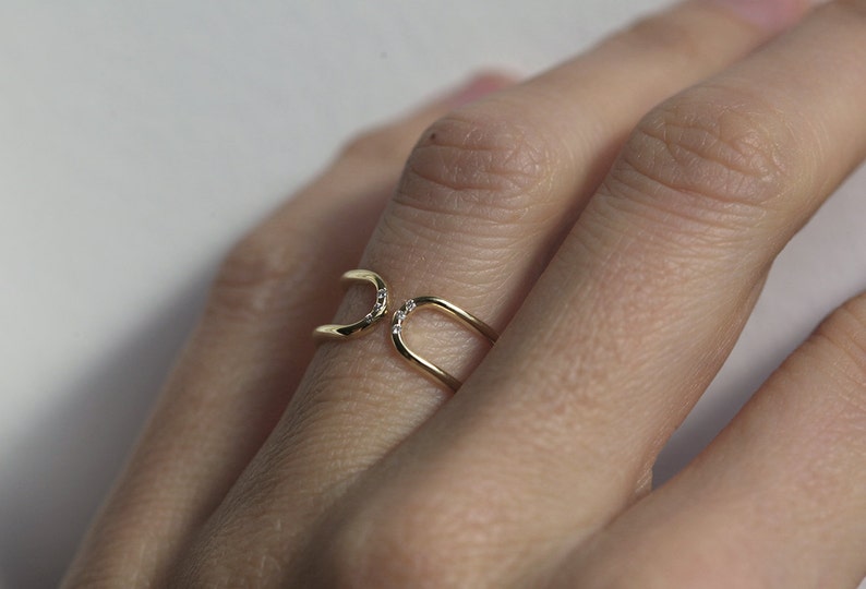 Double Diamond Band Ring Unique Open Wedding Band Split - Etsy