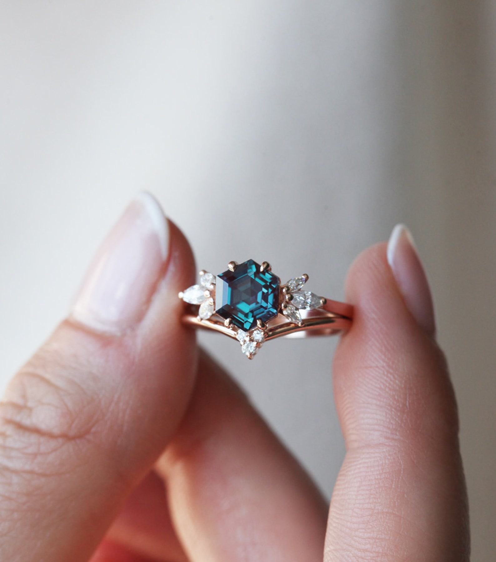 Alexandrite Engagement Ring Set Hexagon Alexandrite W/ Side - Etsy