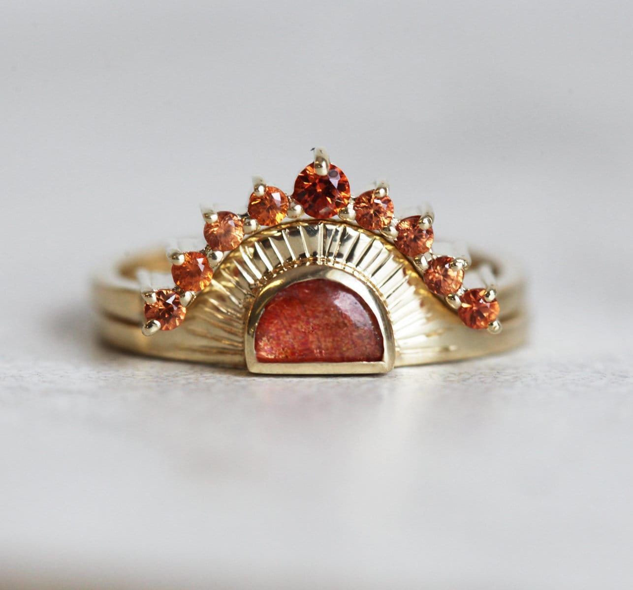 Sunset Ring, Sunstone Engagement Ring, Gold Sunrise Ring, Bohemian Sun ...