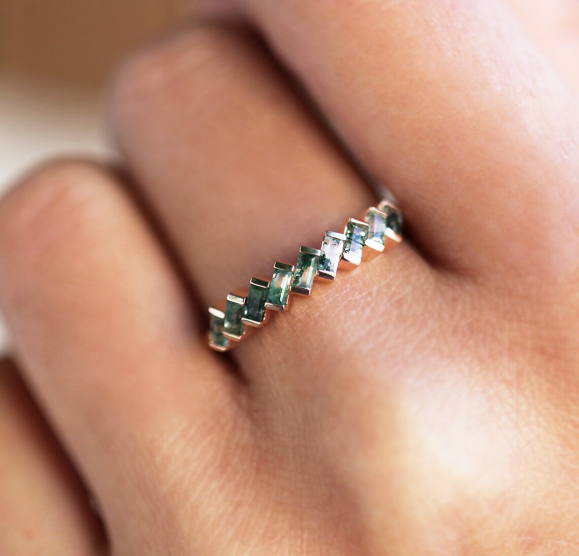 Moss Agate Ring Green Wedding Band Unique Gemstone Ring - Etsy