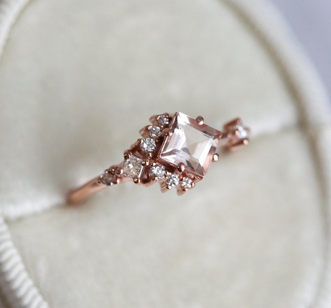 Cluster Engagement Ring Morganite & Diamond Ring - Etsy