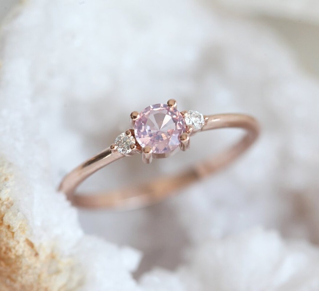 Pink Lavender Sapphire Ring, Lavender Sapphire Engagement Ring, Three ...