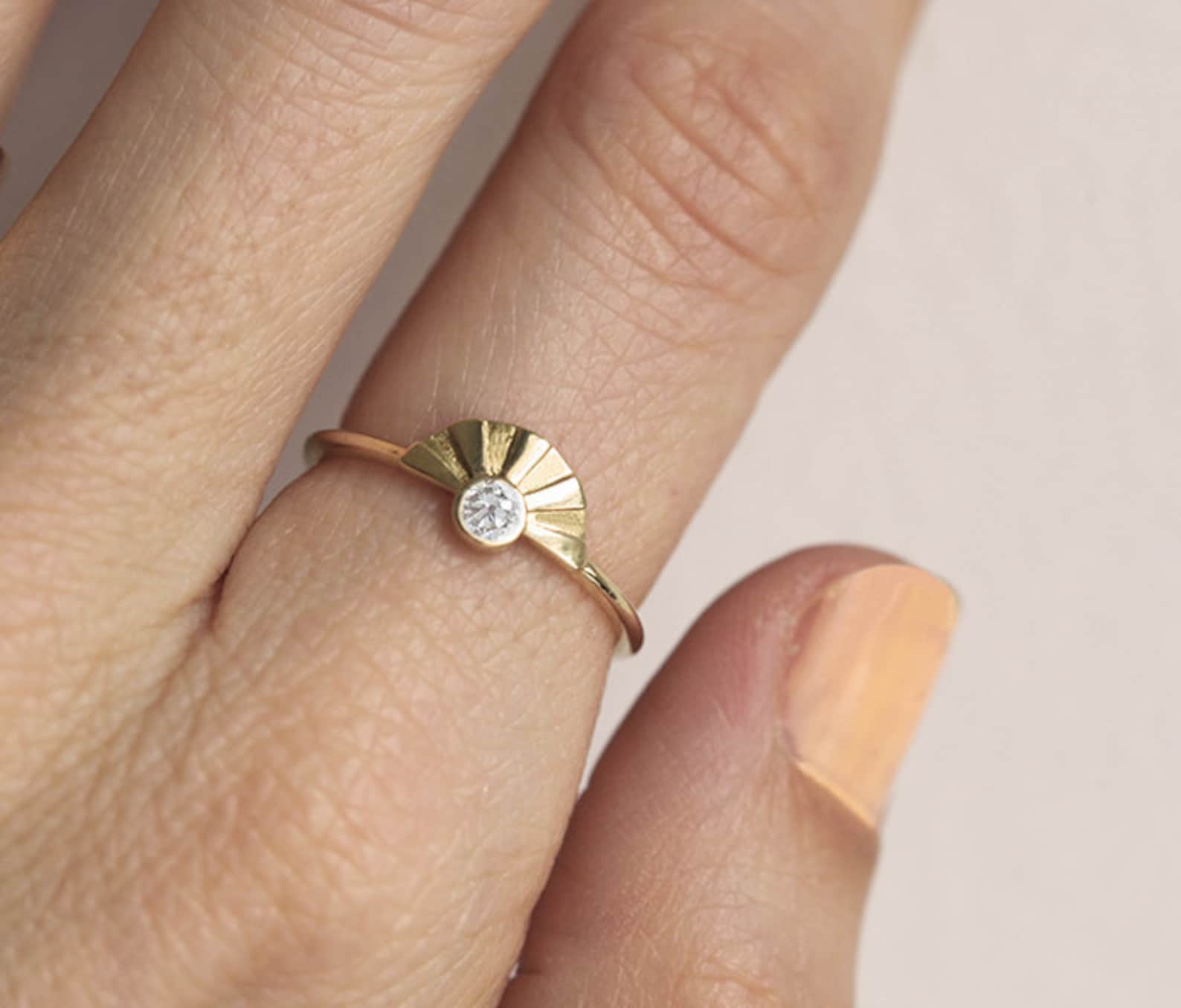 Gold Sun Ray Ring Unique Diamond Sun Ring Bohemian | Etsy