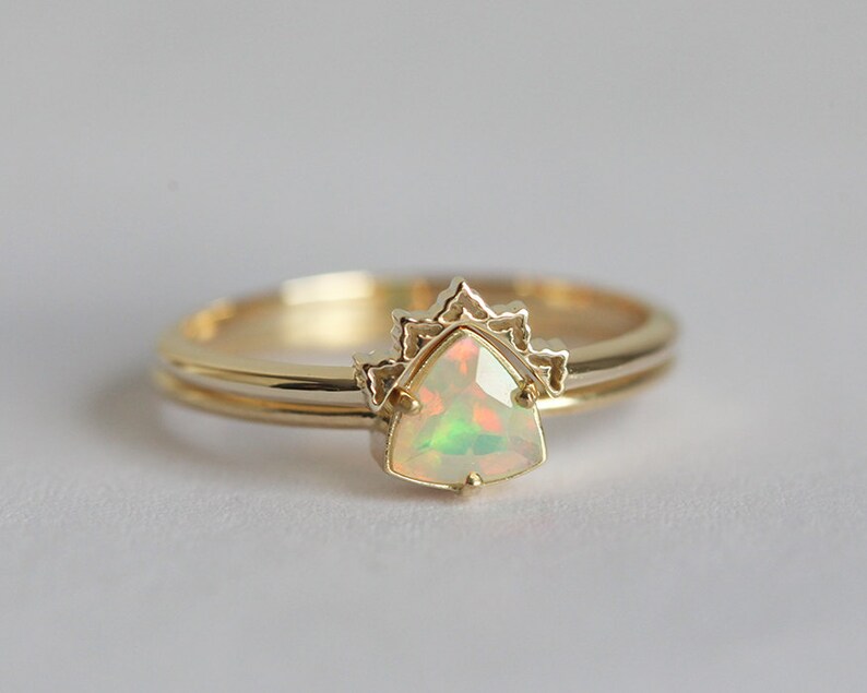 Opal Engagement Ring Set Opal Wedding Ring Lace Wedding Set - Etsy