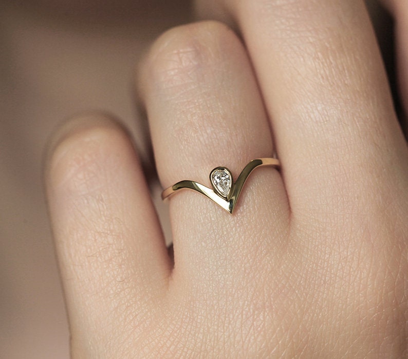 Pear Engagement Ring Diamond Ring Small Gemstone Ring Tiny - Etsy UK