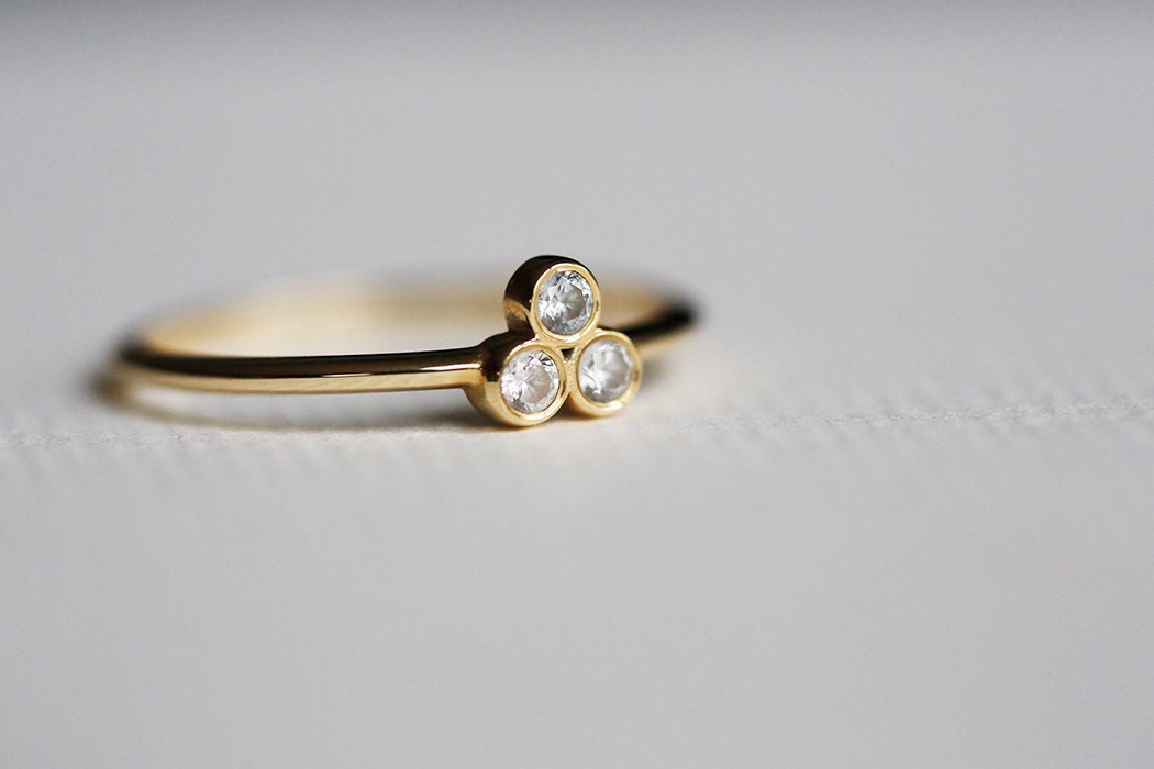 Trio Diamond Ring Simple Gold Diamond Ring Delicate Three - Etsy Israel
