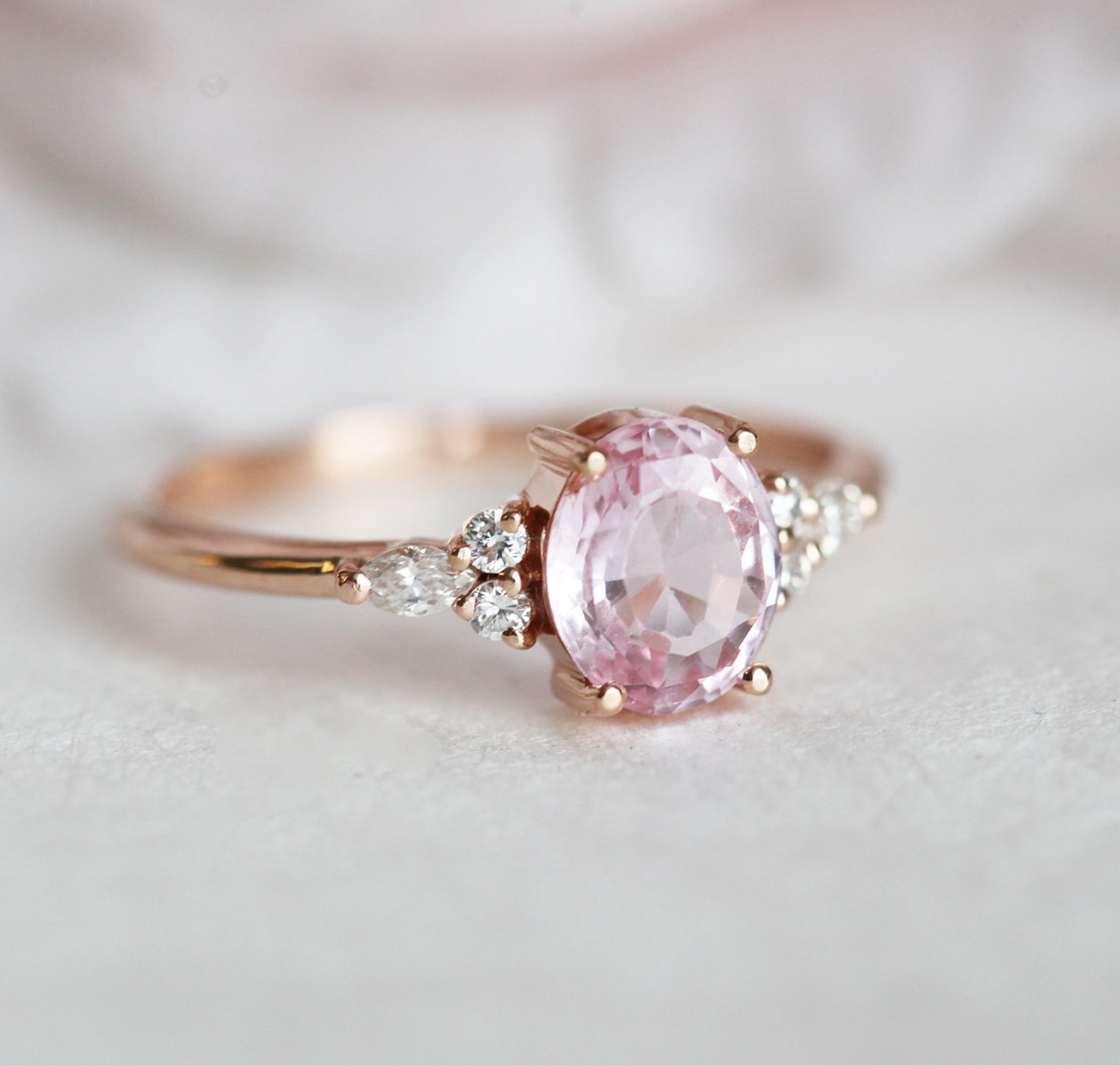 Peach Engagement Ring Oval Sapphire Ring Rose Gold Sapphire | Etsy