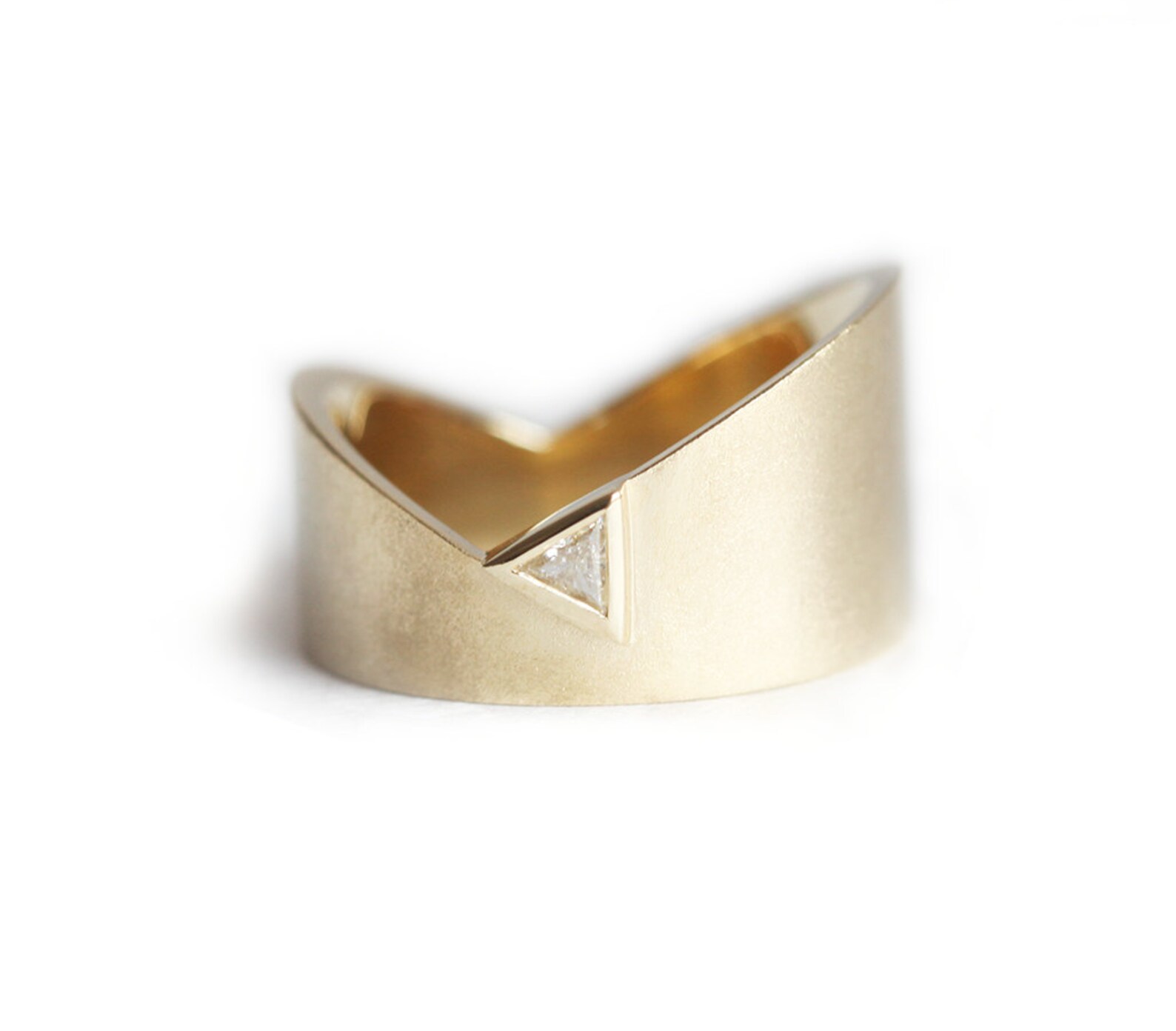 Triangle Diamond Wedding Ring Modern Gold Band Wide Trillion - Etsy