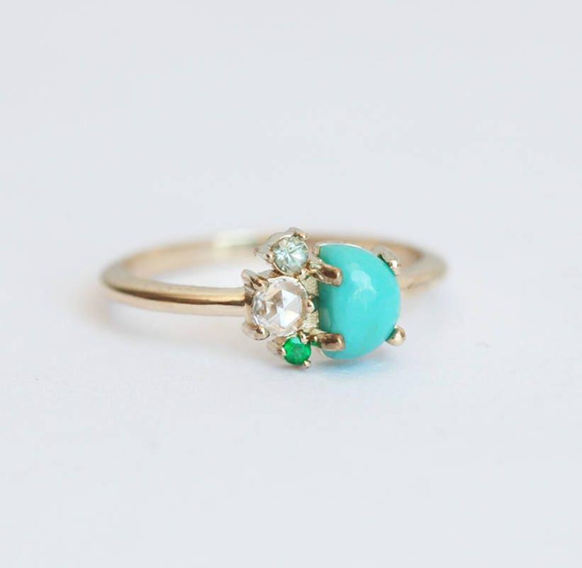 Birthstone Engagement Ring, Turquoise Ring, Gemstone Cluster Ring, Half ...