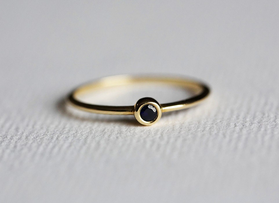 Mini Black Diamond Solitaire Ring Simple Round Black Diamond - Etsy