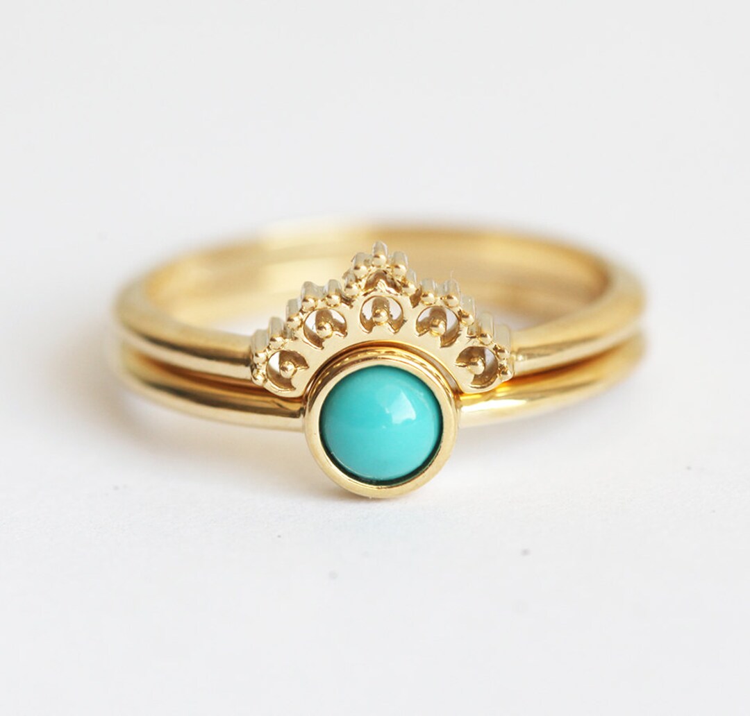 Turquoise Ring Set 18k Yellow Gold With Lace Band - Etsy