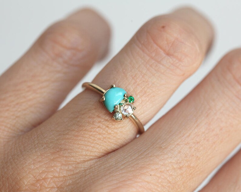 Birthstone Engagement Ring Turquoise Ring Gemstone Cluster | Etsy