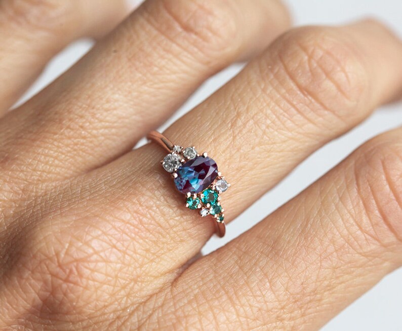 Oval Alexandrite Cluster Ring Alexandrite Engagement Ring - Etsy