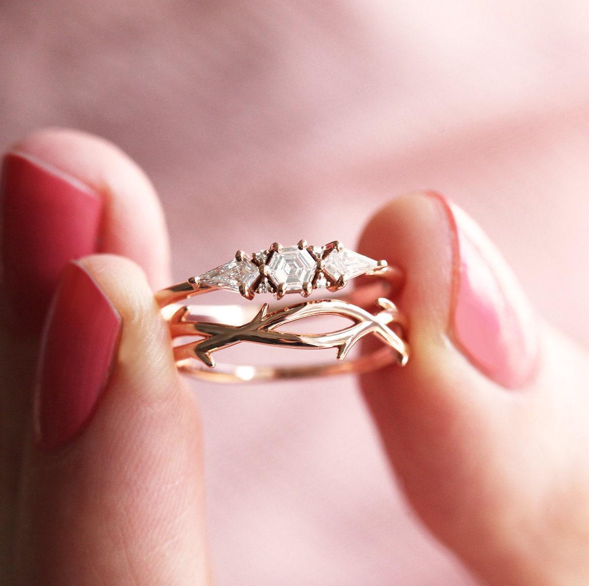 Hexagon Diamond Cluster Ring, Art Deco Diamond Engagement Ring, Unique ...