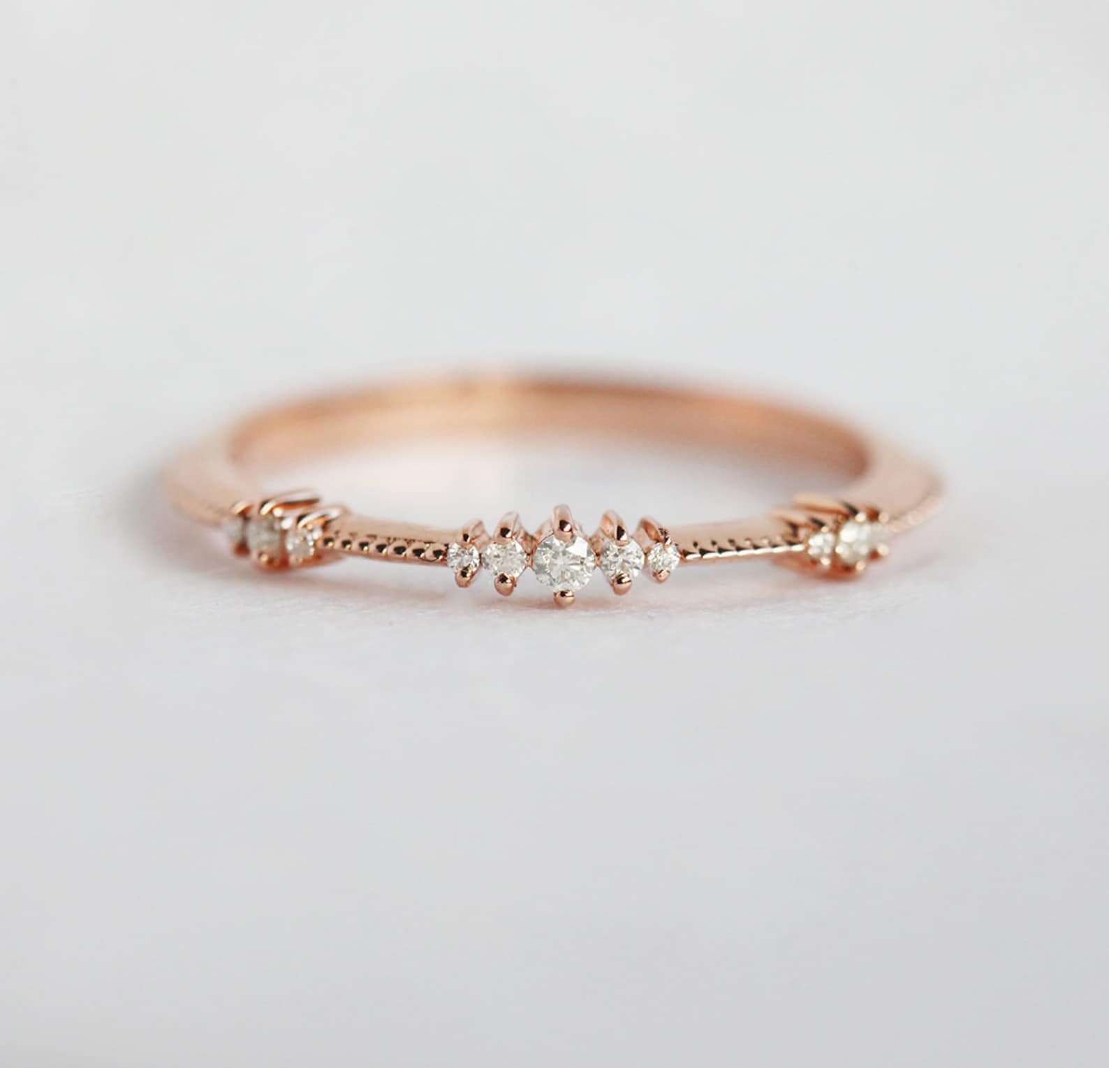 Dainty Diamond Band Ring Delicate Rose Gold Wedding Ring - Etsy