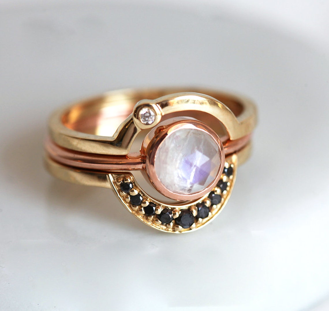 Bohemian Moonstone Ring Set Moon Ring Set Eclipse Set With - Etsy