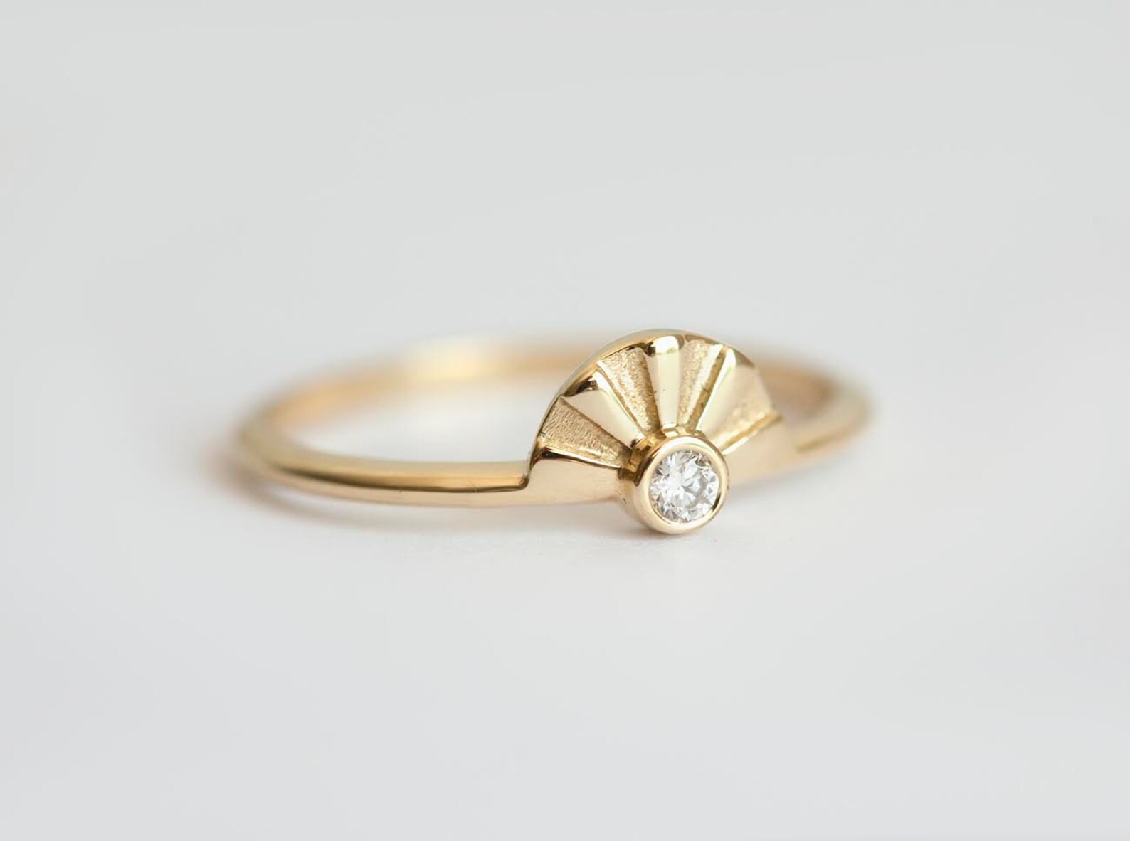 Gold Sun Ray Ring Unique Diamond Sun Ring Bohemian | Etsy