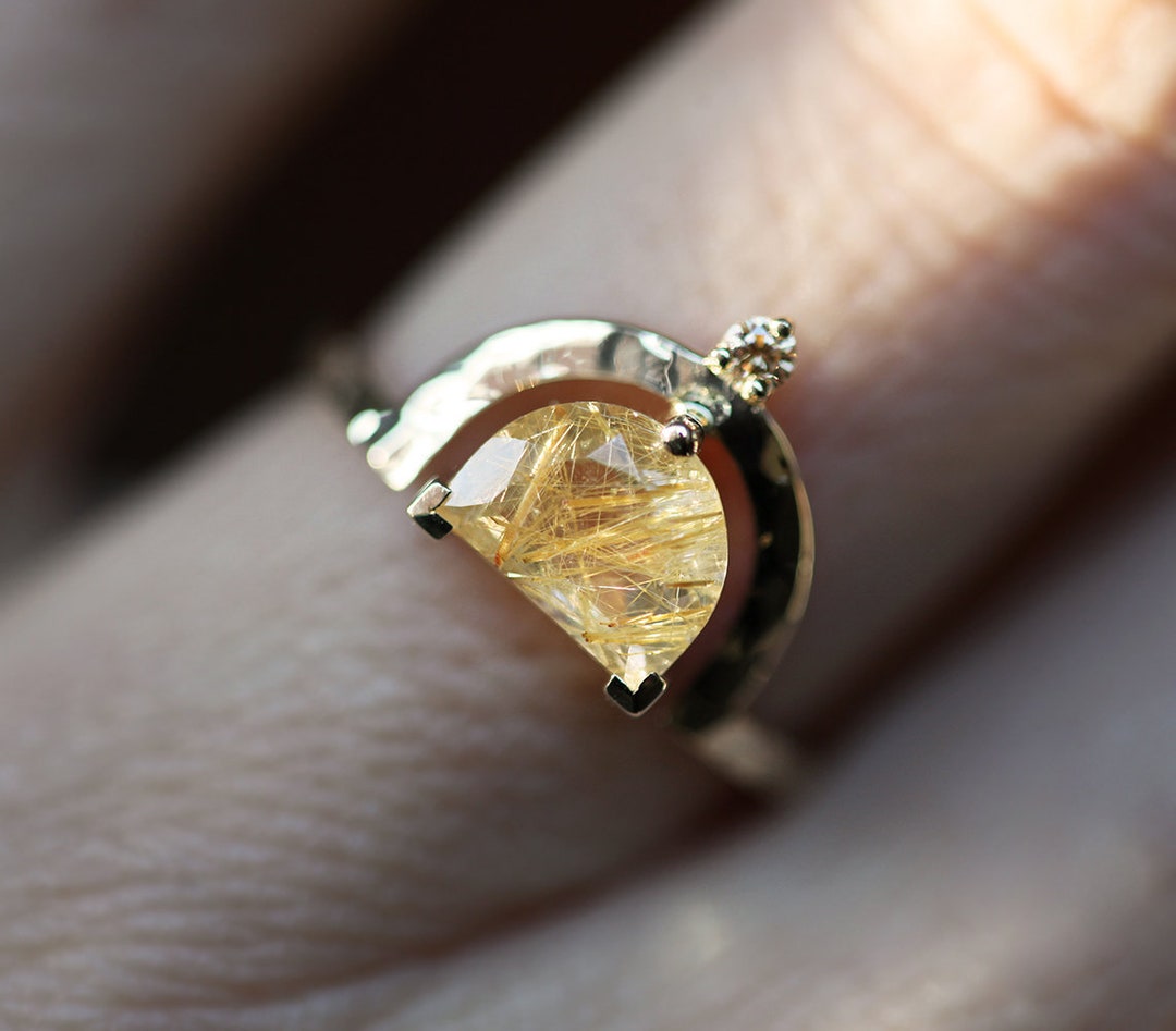 Unique Half Moon Rutile Quartz Ring, Golden Rutile Quartz Engagement ...