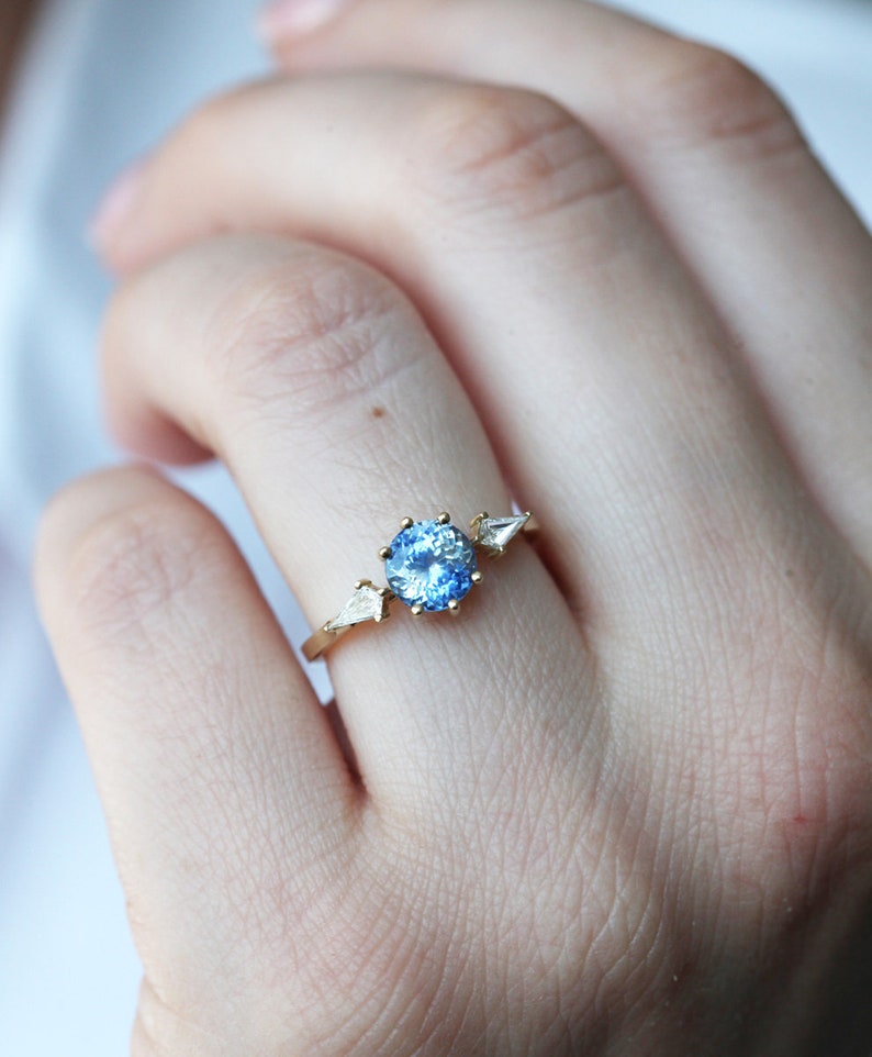 Unique Blue Sapphire Engagement Ring Round Blue Sapphire Ring | Etsy