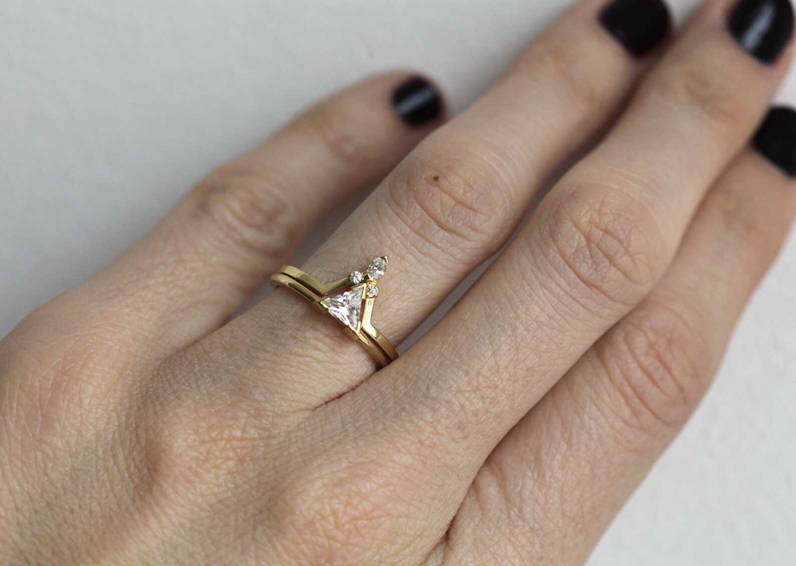 Triangle Diamond Ring Set 14k or 18k Solid Gold 0.3 Carat - Etsy
