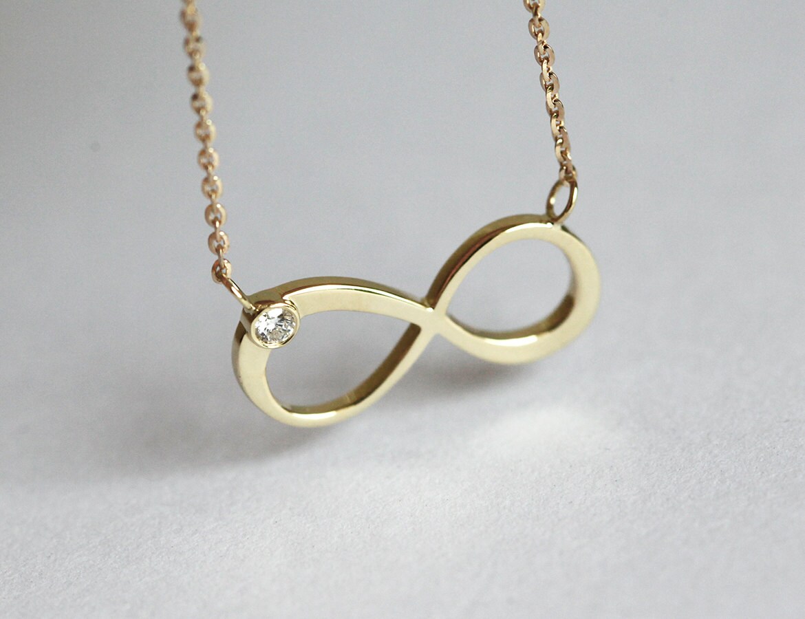 Gold Diamond Infinity Necklace Solid Gold Infinity Necklace - Etsy