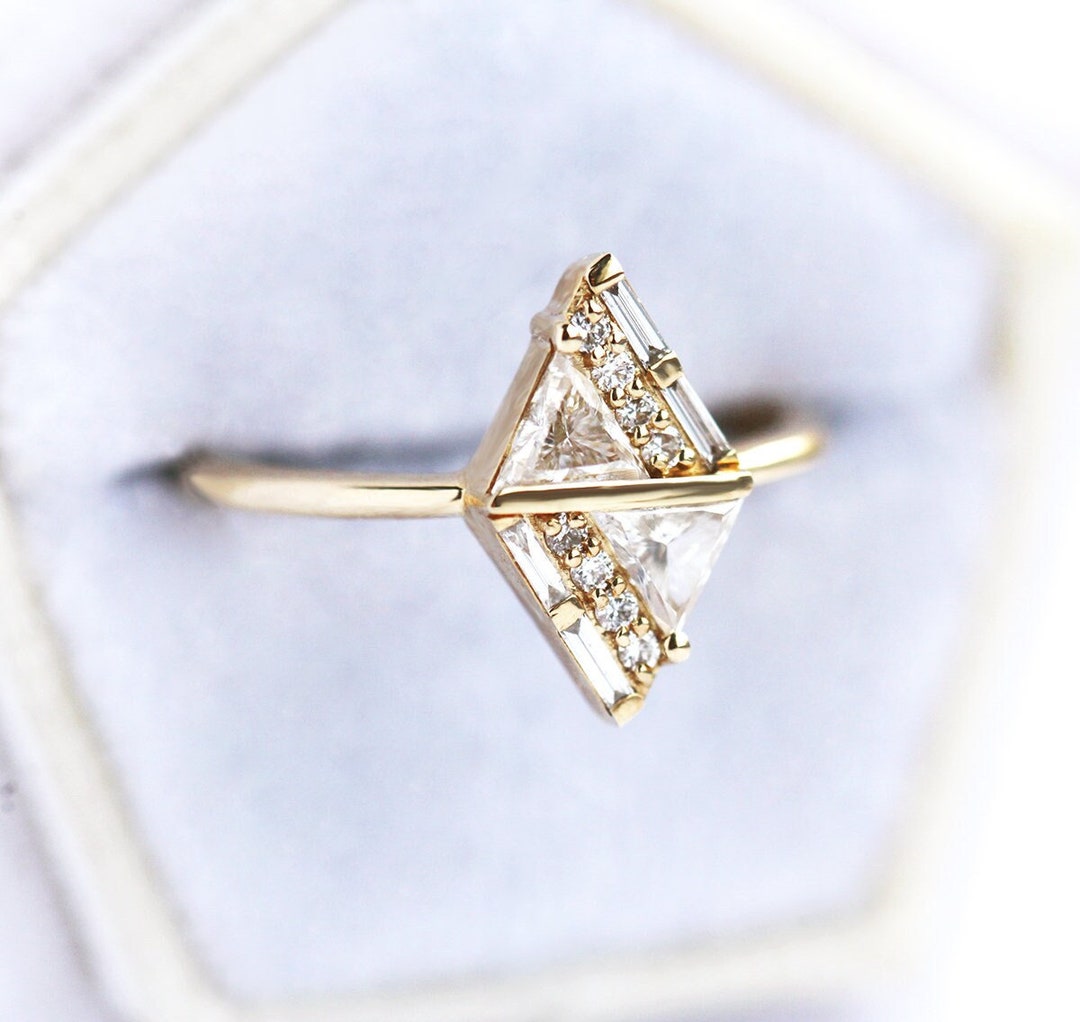 Unique Geometric Diamond Ring, Modern Triangle Diamond Engagement Ring ...