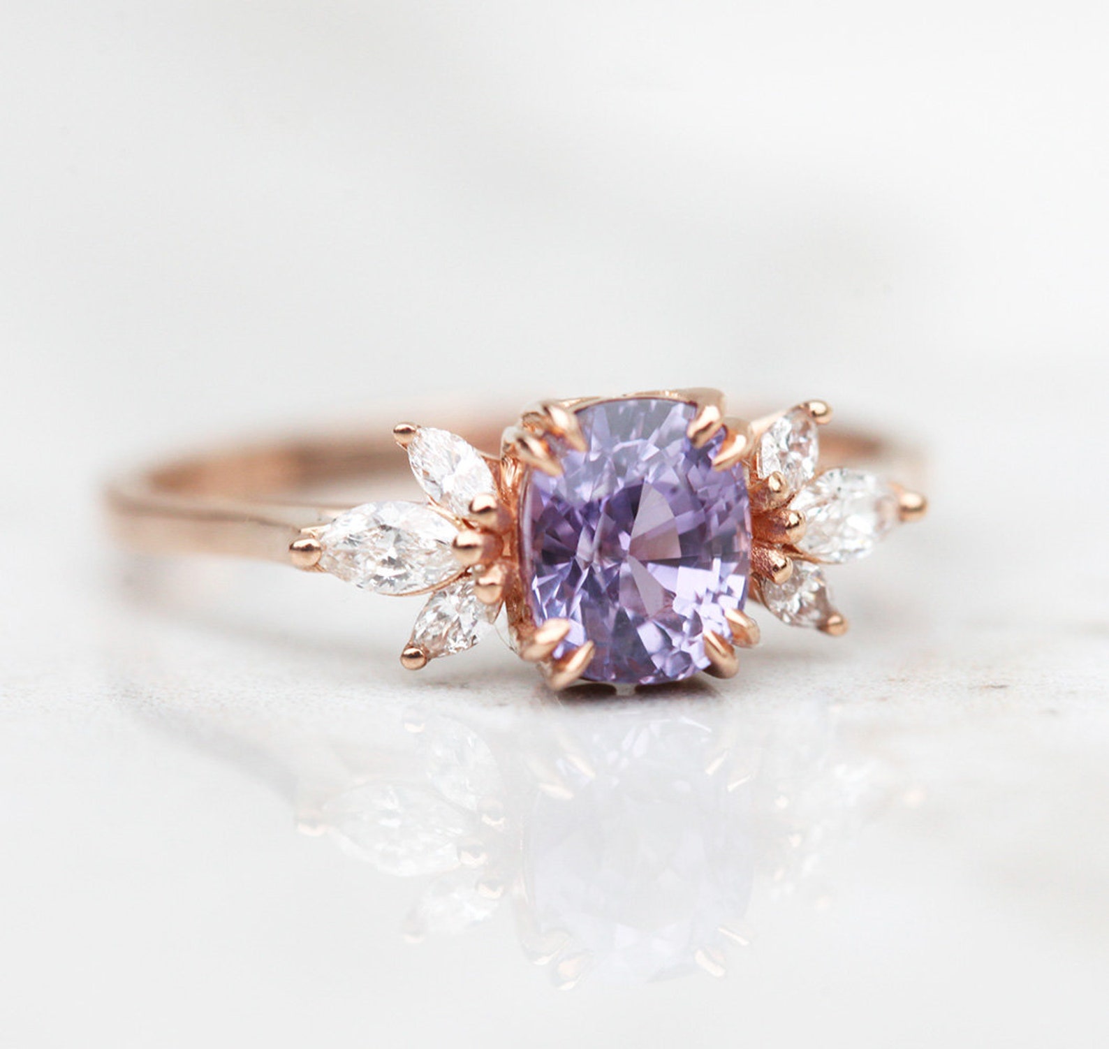 Lavender Sapphire Ring Purple Engagement Ring Pastel Floral - Etsy