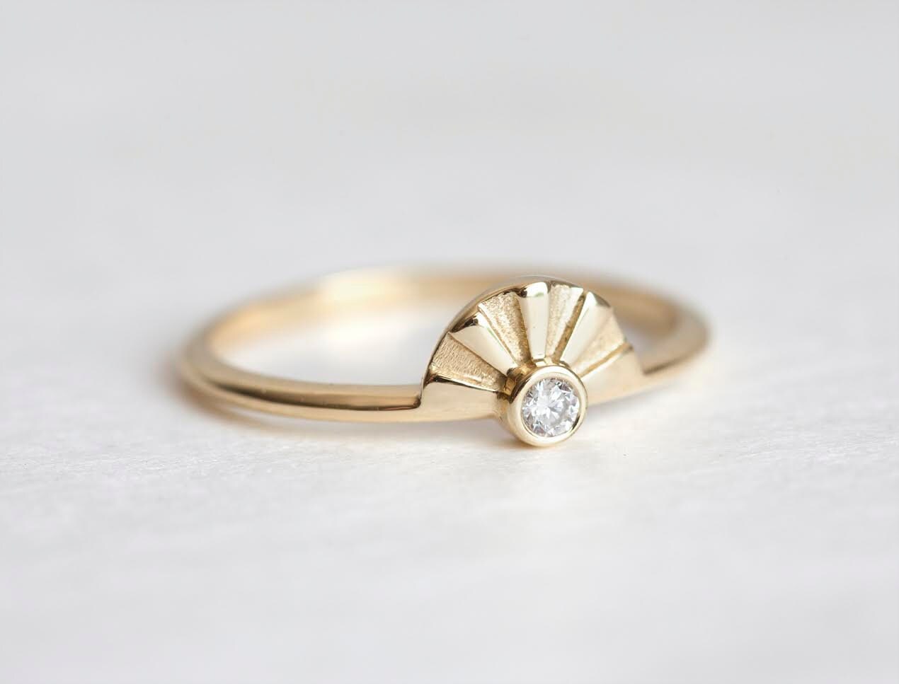 Gold Sun Ray Ring Unique Diamond Sun Ring Bohemian | Etsy