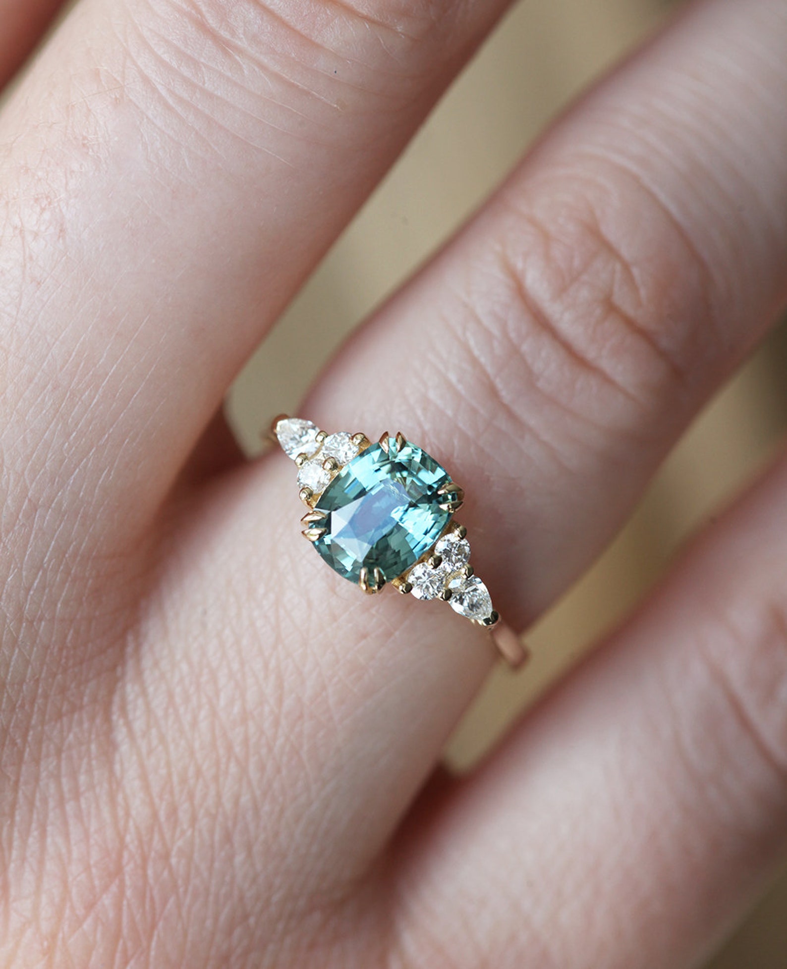 Mint Sapphire Engagement Ring Accent Diamond Ring Green - Etsy