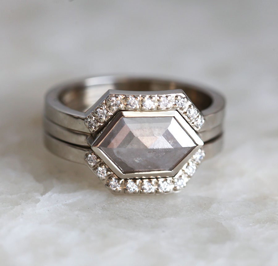 Modern Diamond Ring Set Unique Bridal Ring Set Ring Set for - Etsy UK