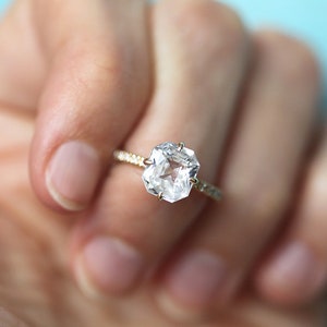 White Sapphire Ring, Sapphire Engagement Ring, Radiant Cut Sapphire ...